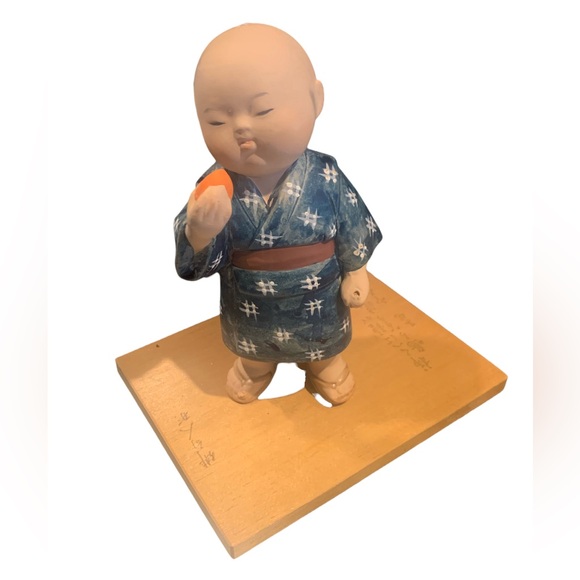 Accents | Vintage Japanese Haiku Doll Eating A Persimmon In Kimono On A ...